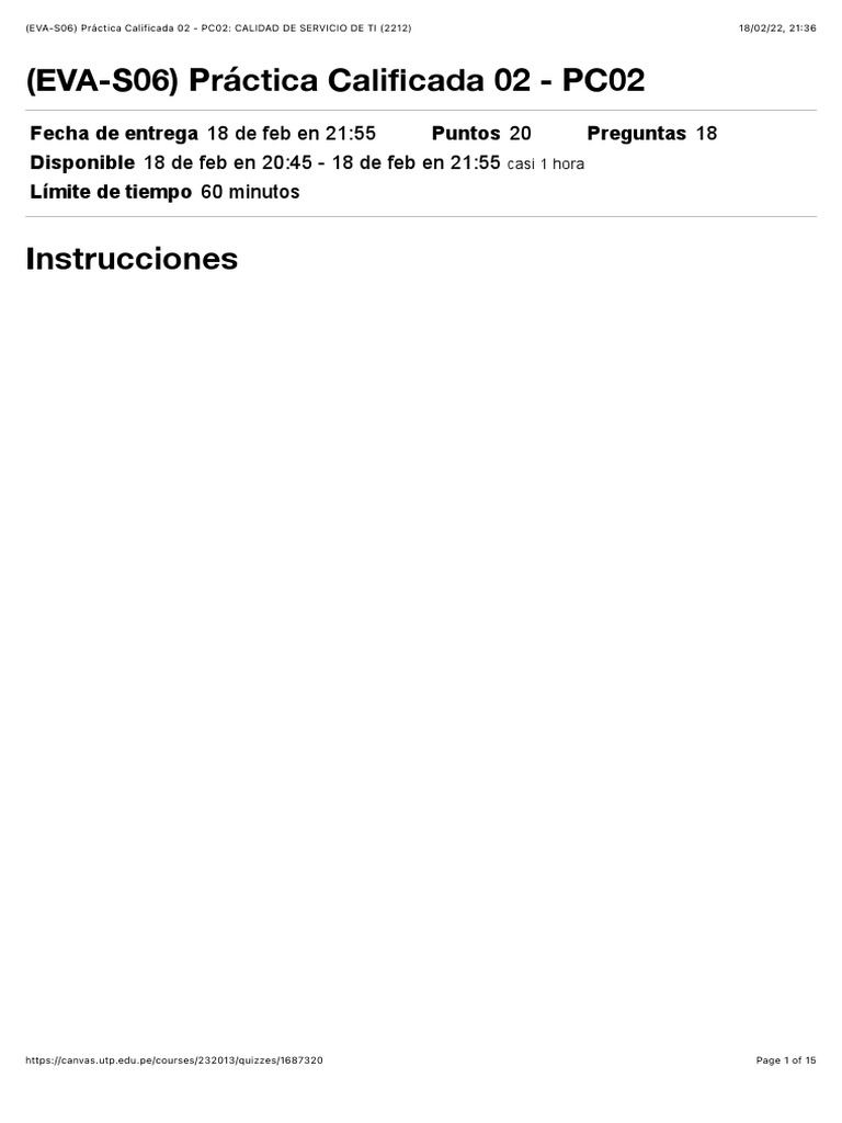 (EVA-S06) Práctica Calificada 02 - PC02 | PDF | Acuerdo de nivel de servicio | Itil