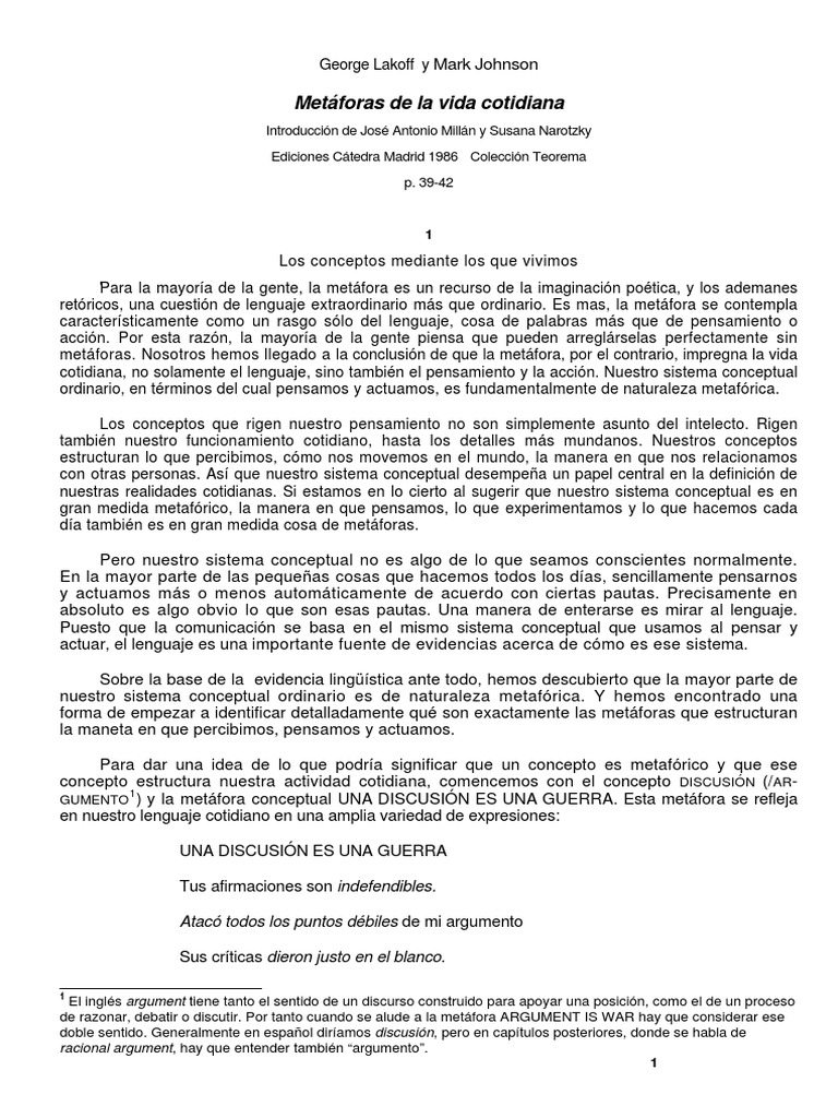 Metáforas de La Vida Cotidiana: Atacó Todos Los Puntos Débiles de Mi Argumento | PDF | Metáfora ...