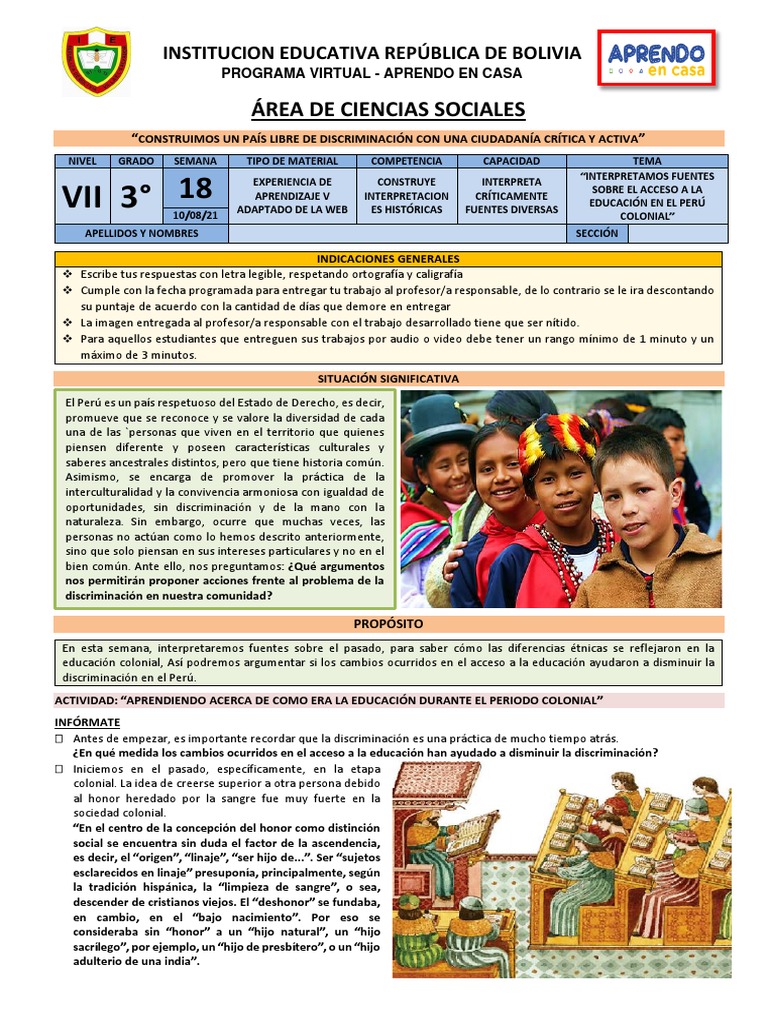 Ficha De Actividades Ccss Semana 18 Ciclo Vii Descargar Gratis Pdf