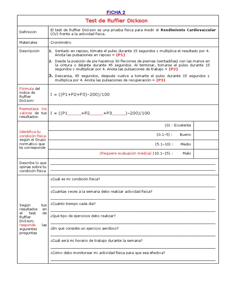 Ficha_Test de Ruffier Dickson_Activ_Nº2 (1) | PDF | Aptitud física