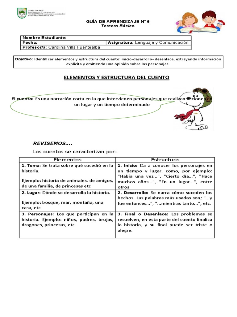 Guia 6 Lenguaje Tercero Basico | PDF | Cuentos | Narración