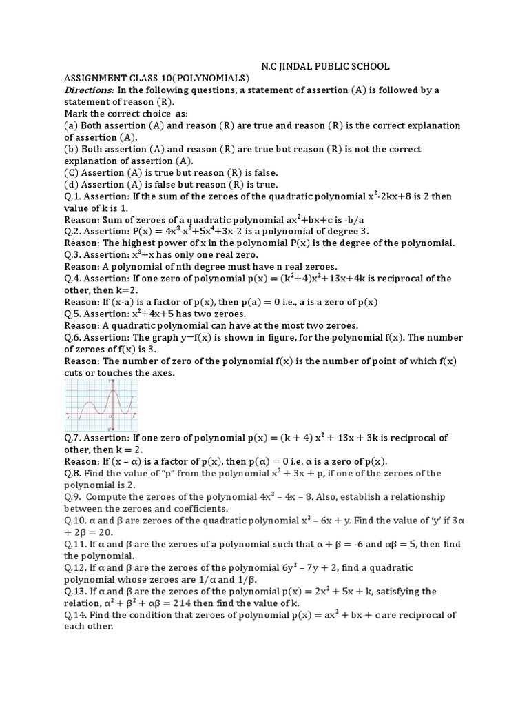 CLASS 10 POLYNOMIALS ASSIGNMENT | PDF | Polynomial | Mathematics