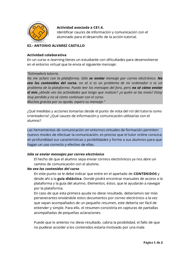 E2. Actividad Colaborativa A Traves Del Foro Asociada Al Ce1.4 | PDF | Informática | Comunicación