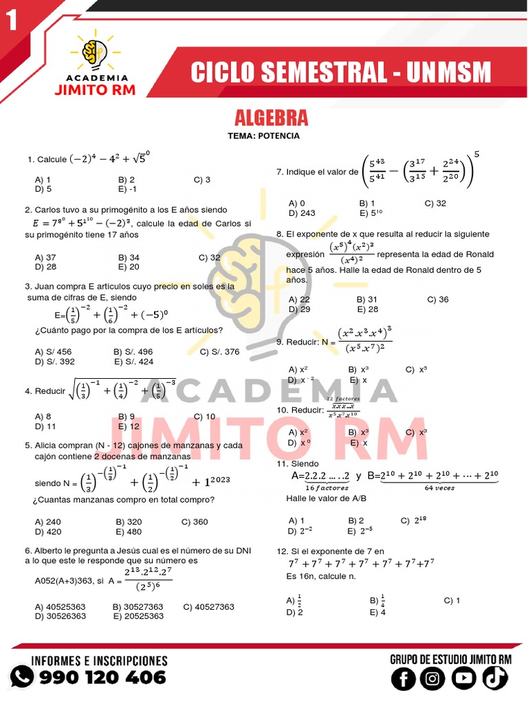 Algebra-Tema #1 - Ciclo Semestral-Clase | PDF