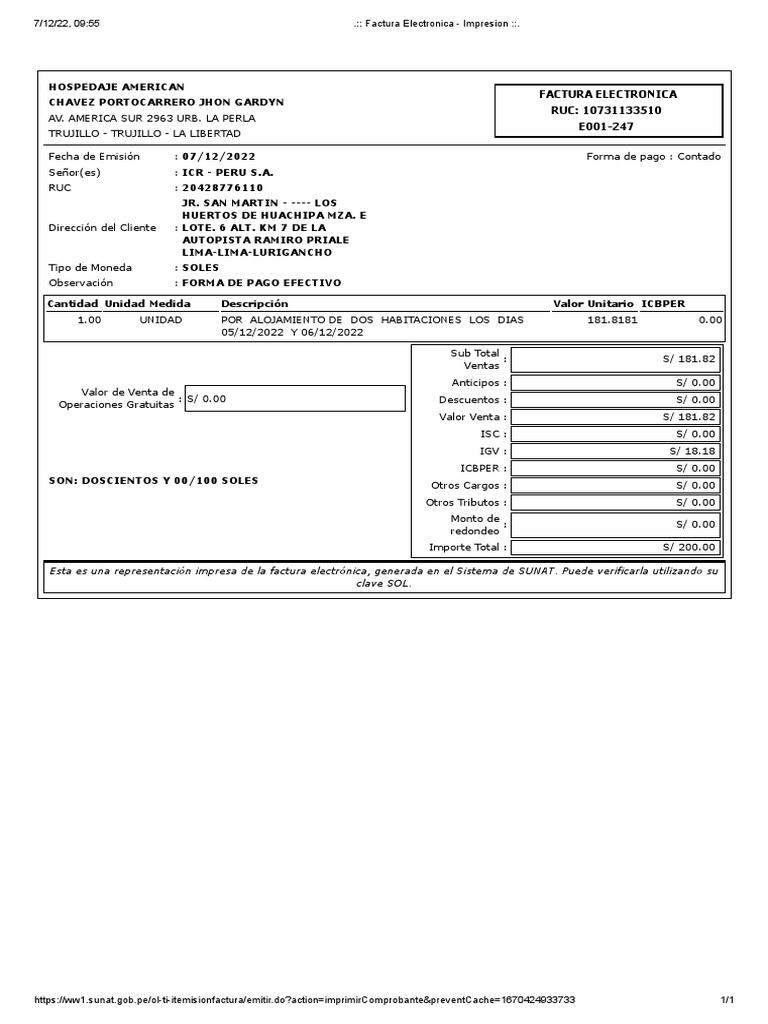 Factura Electronica RUC: 10731133510 E001-247 | PDF | Tecnología ...