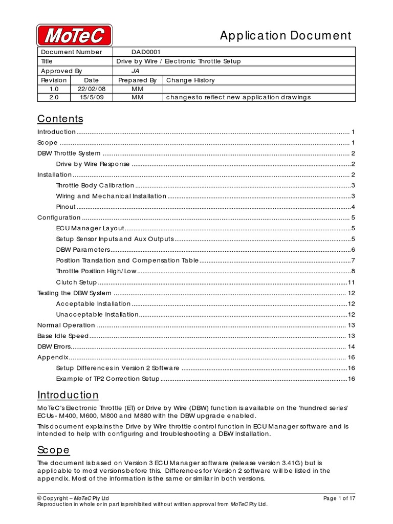 DAD0001 Drive by Wire Electronic Throttle Setup | PDF | Throttle | Parameter (Computer Programming)