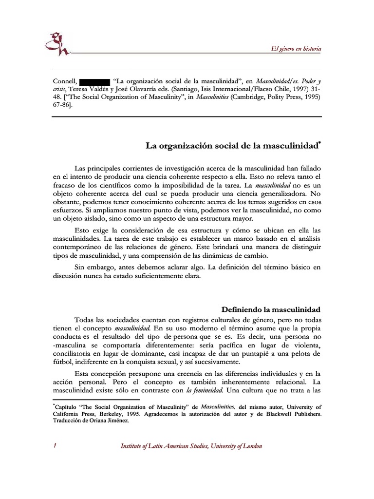 Raewyn Connell, La Organizaición Social de La Masculinidad | Descargar ...