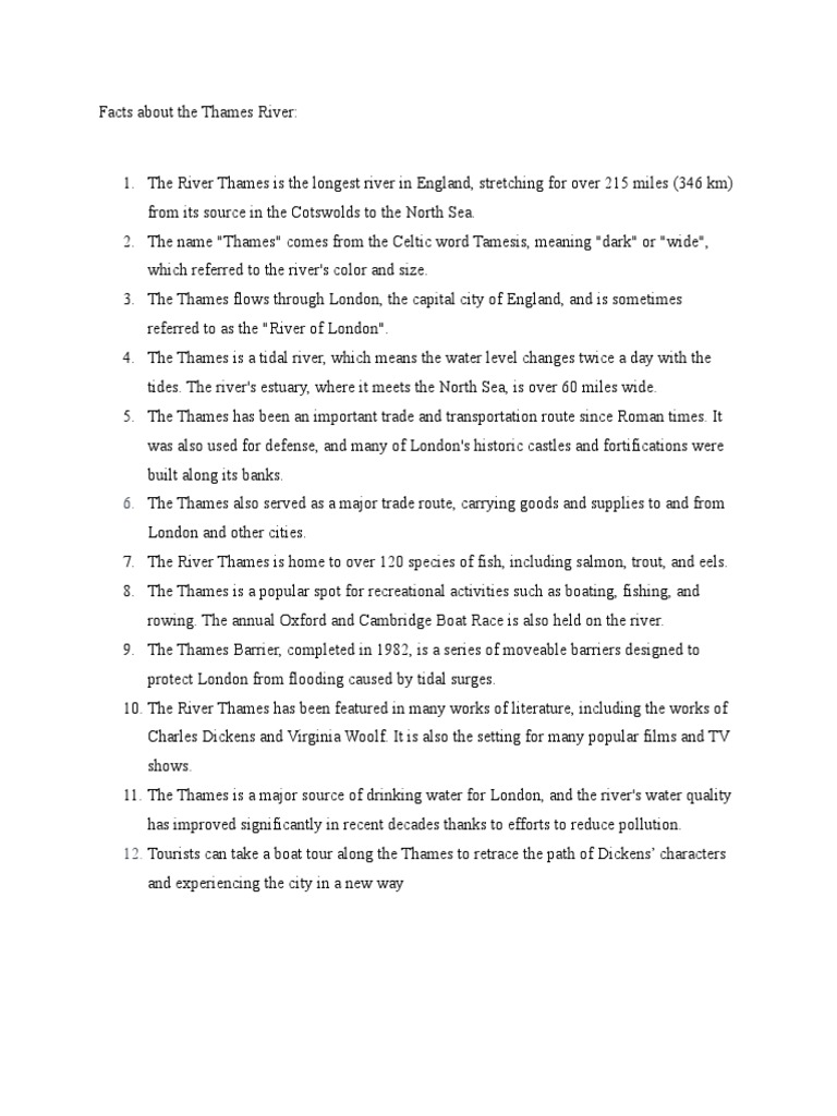 River Thames Facts & Literary Significance | PDF | River Thames | Great ...