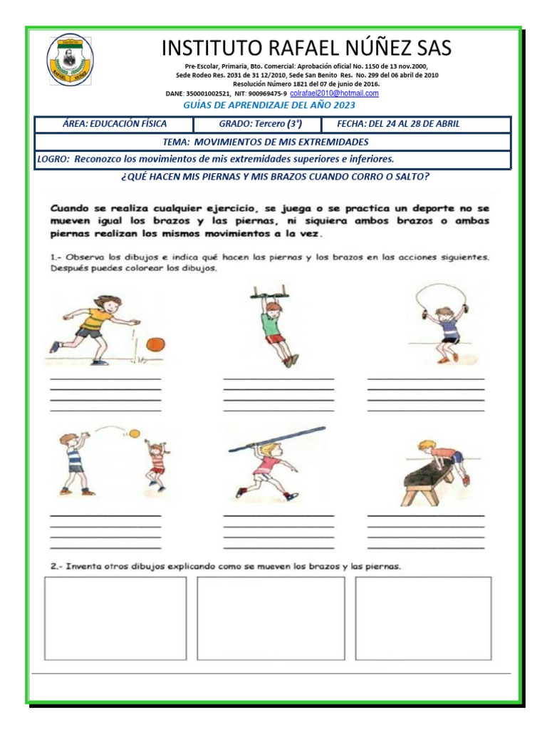Guía de Educación Física Del24 Al 28 de Abril-2023-Grado 3° | PDF