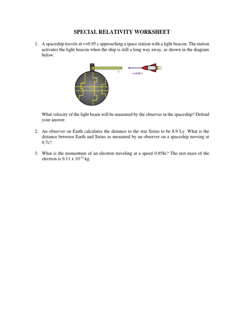 Special Relativity Worksheet | PDF