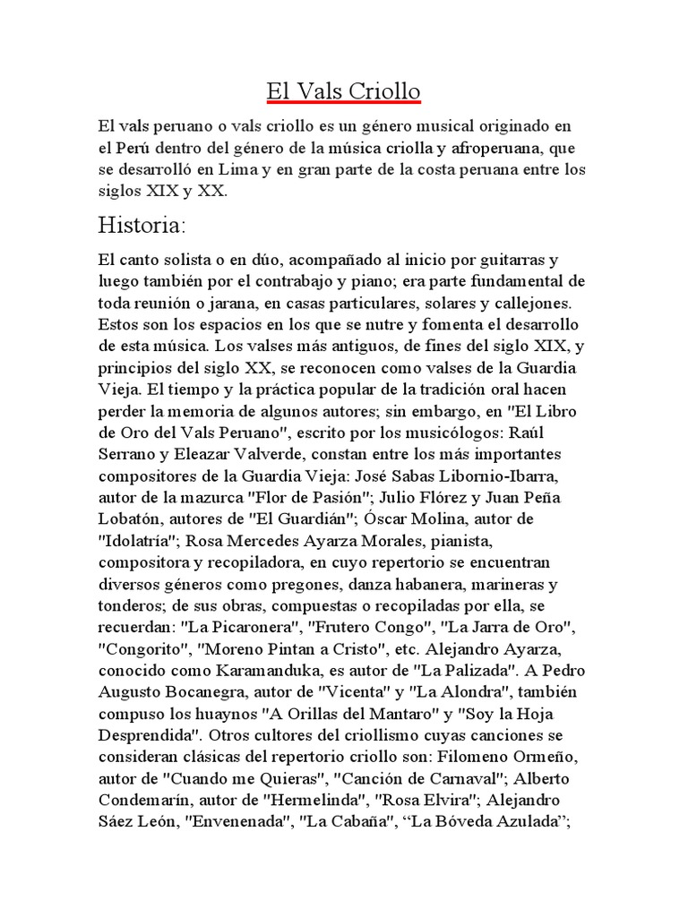 El Vals Criollo | PDF | Musica Latinoamericana | Musica centroamericana