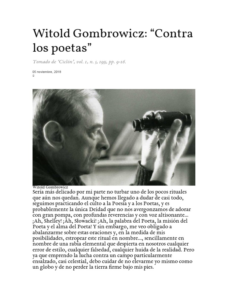 Witold Gombrowicz. Contra Los Poetas | PDF | Poesía | Realidad