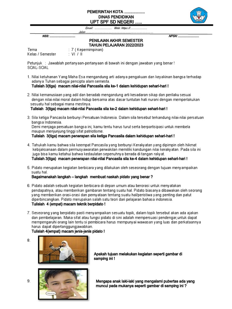 Soal Pas Tema 7 KLS.6,2023 | PDF