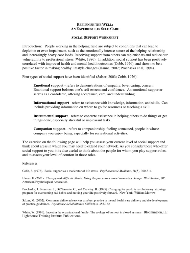 Social Support Worksheet | Social Support | Applied Psychology
