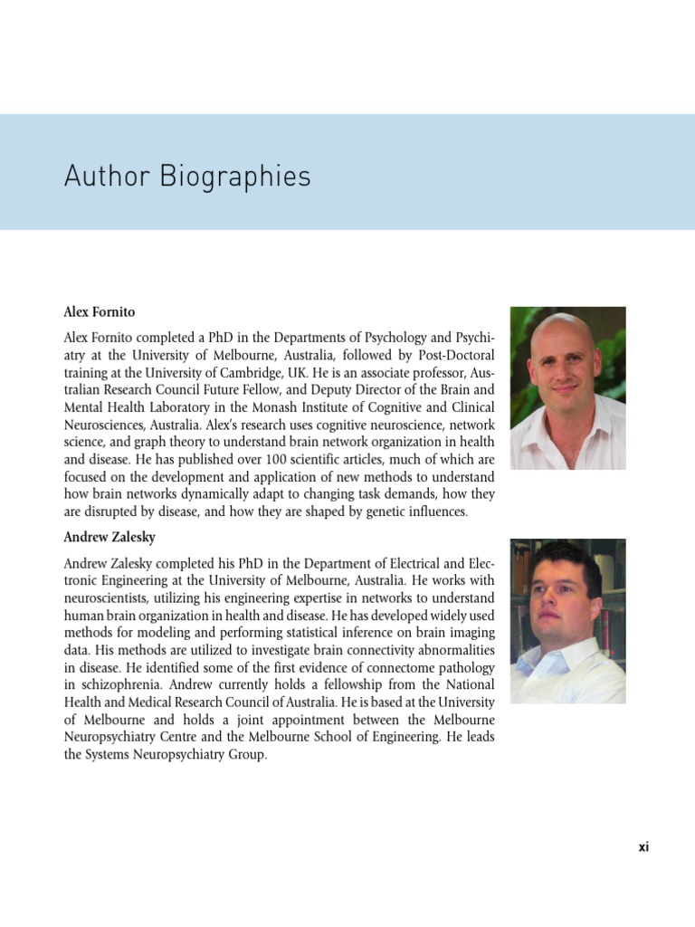 Author Biographies - 2016 - Fundamentals of Brain Network Analysis | PDF