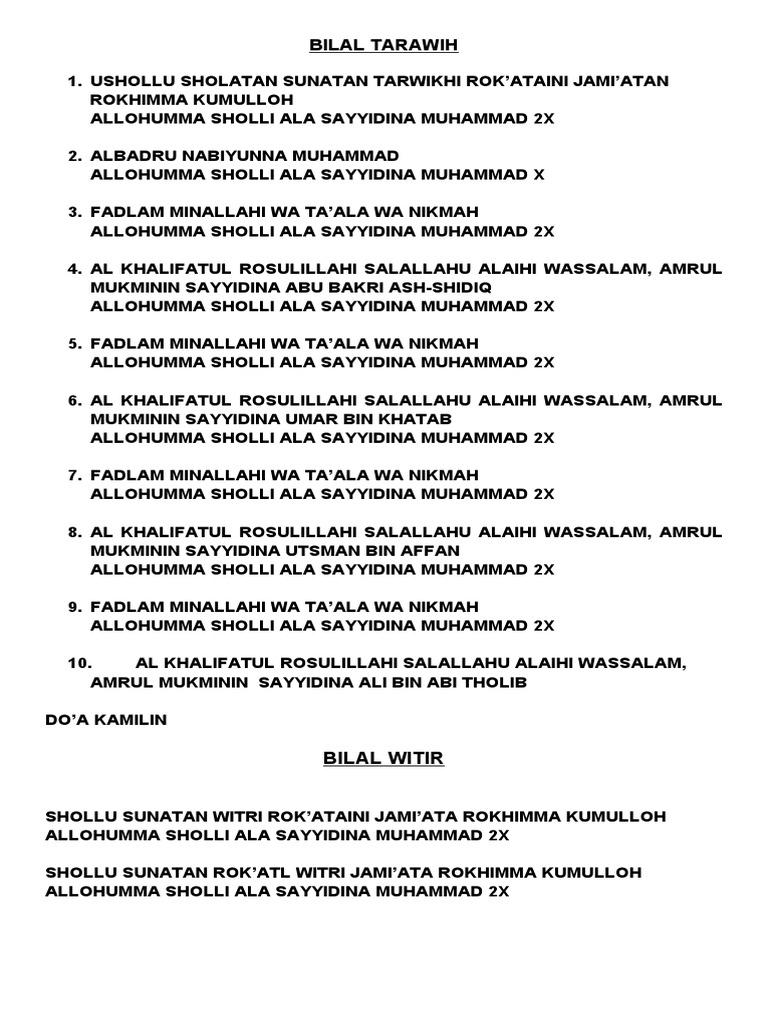 BACAAN Bilal Tarawih | PDF