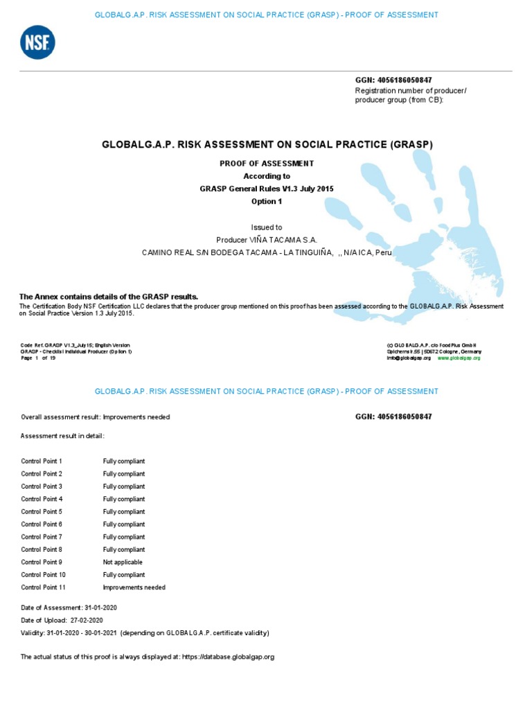 GRASP CertificateViña Tacama | PDF | Employment | Overtime