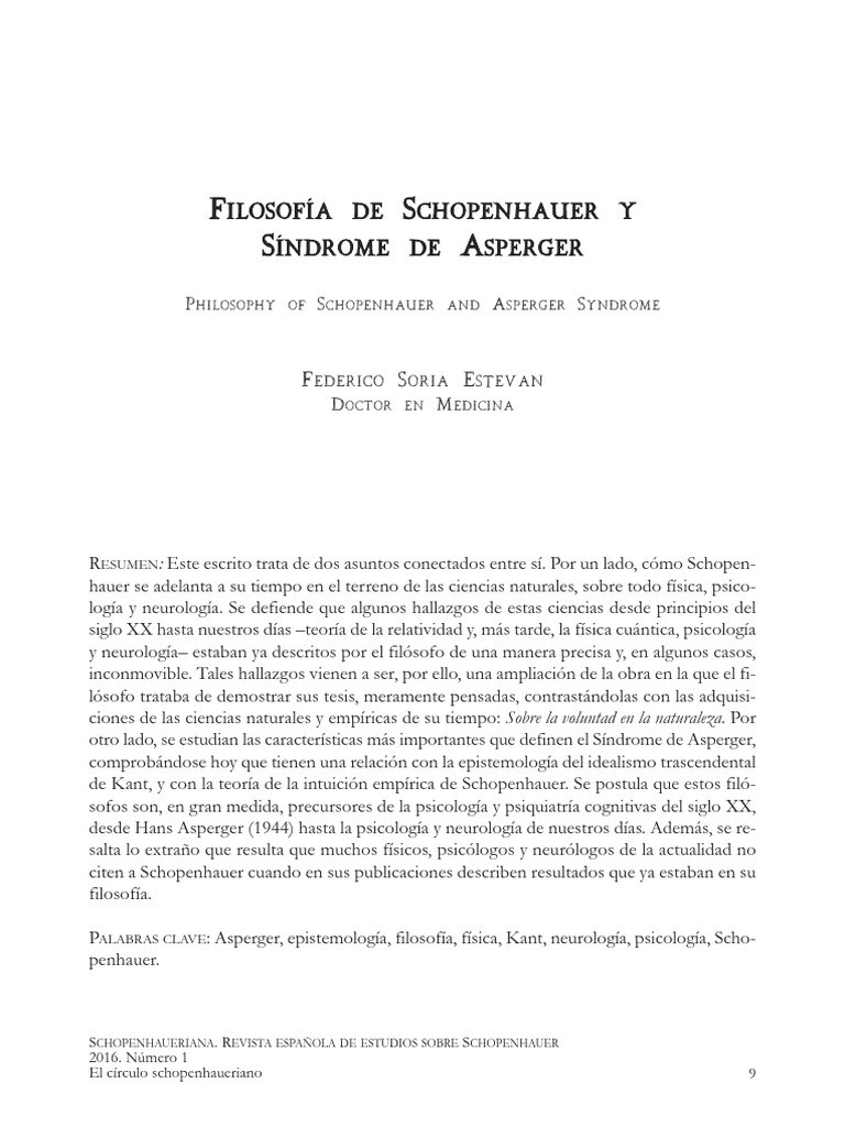 Schopenhauer y el Síndrome de Asperger | PDF | Arthur Schopenhauer | Mente