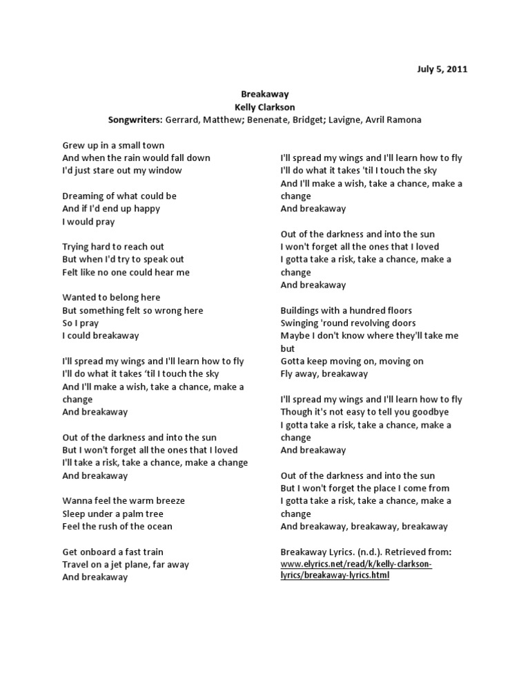 Breakaway Lyrics by Kelly Clarkson | PDF | Language Arts & Discipline | Art