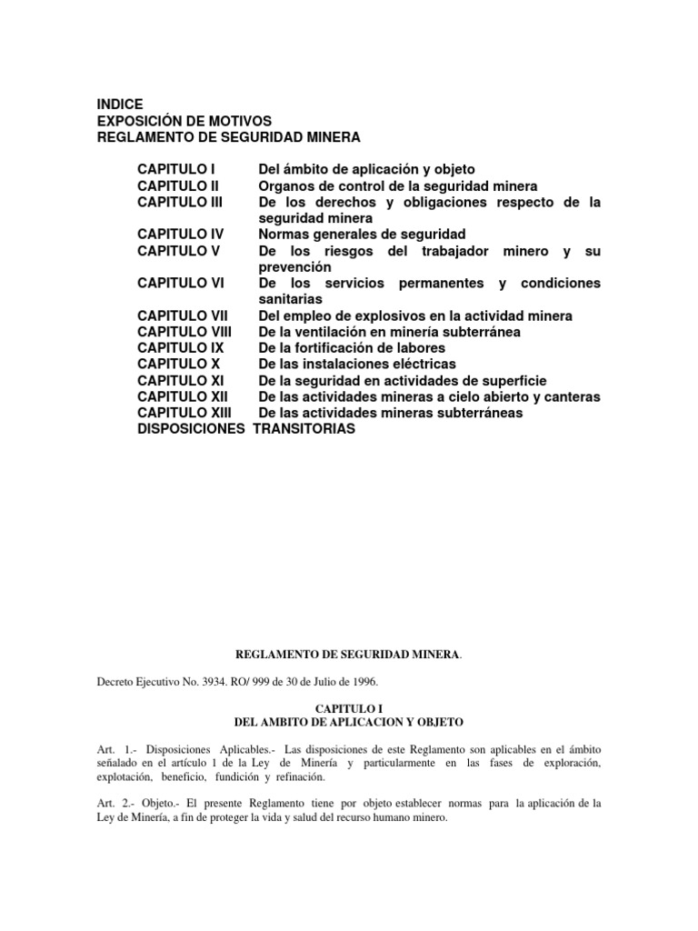 Reglamento de Seguridad Minera | PDF | Minería | Seguridad y salud ocupacional