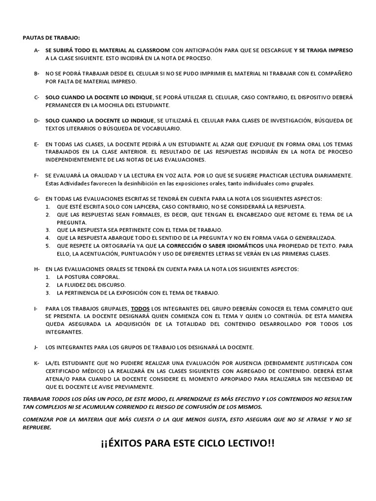 Pautas de Trabajo | PDF | Cognición | Aprendizaje