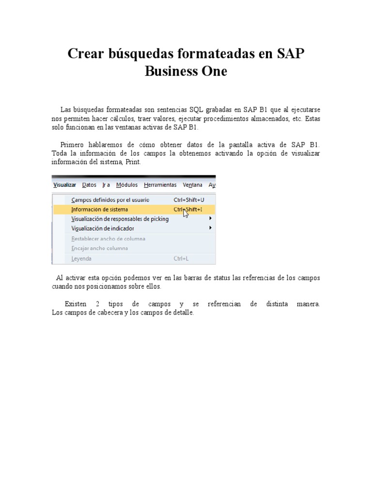 Búsquedas Formateadas en SAP B1 | PDF | SQL | Gestión de datos