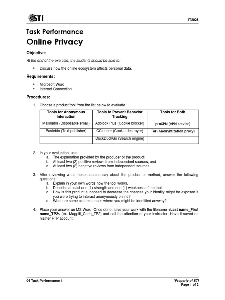 04 Task Performance 1 | Download Free PDF | Privacy | Internet Privacy
