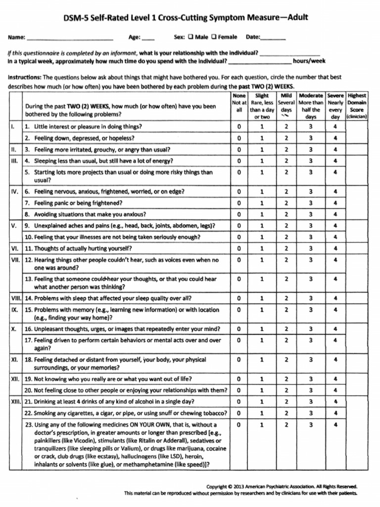 DSM 5 Questionaire | PDF