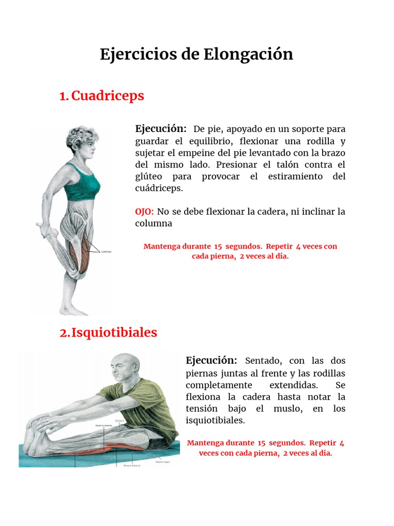 Ejercicios de elongación para cuadriceps, isquiotibiales, glúteos ...