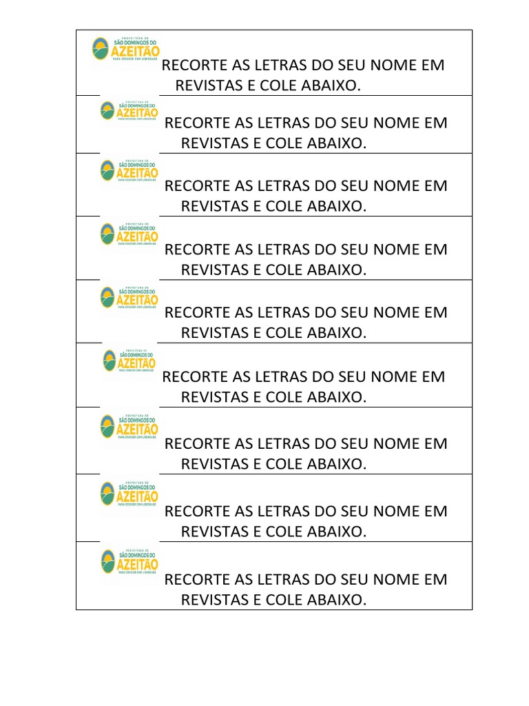 Recorte As Letras Do Seu Nome E Cole No Espa Pdf