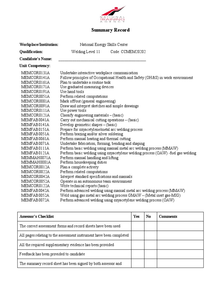 Summary Record Welding Assessment 1 | PDF | Welding | Construction
