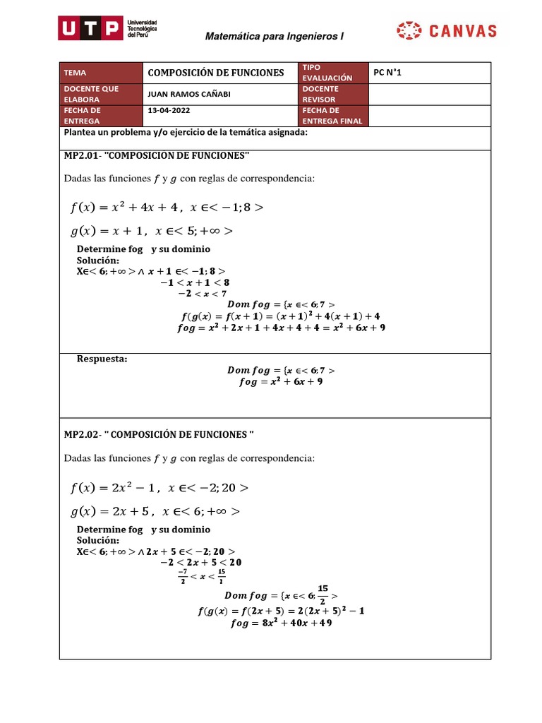 Pregunta 2 - Composición de Funciones | PDF | Matemáticas | Análisis matemático