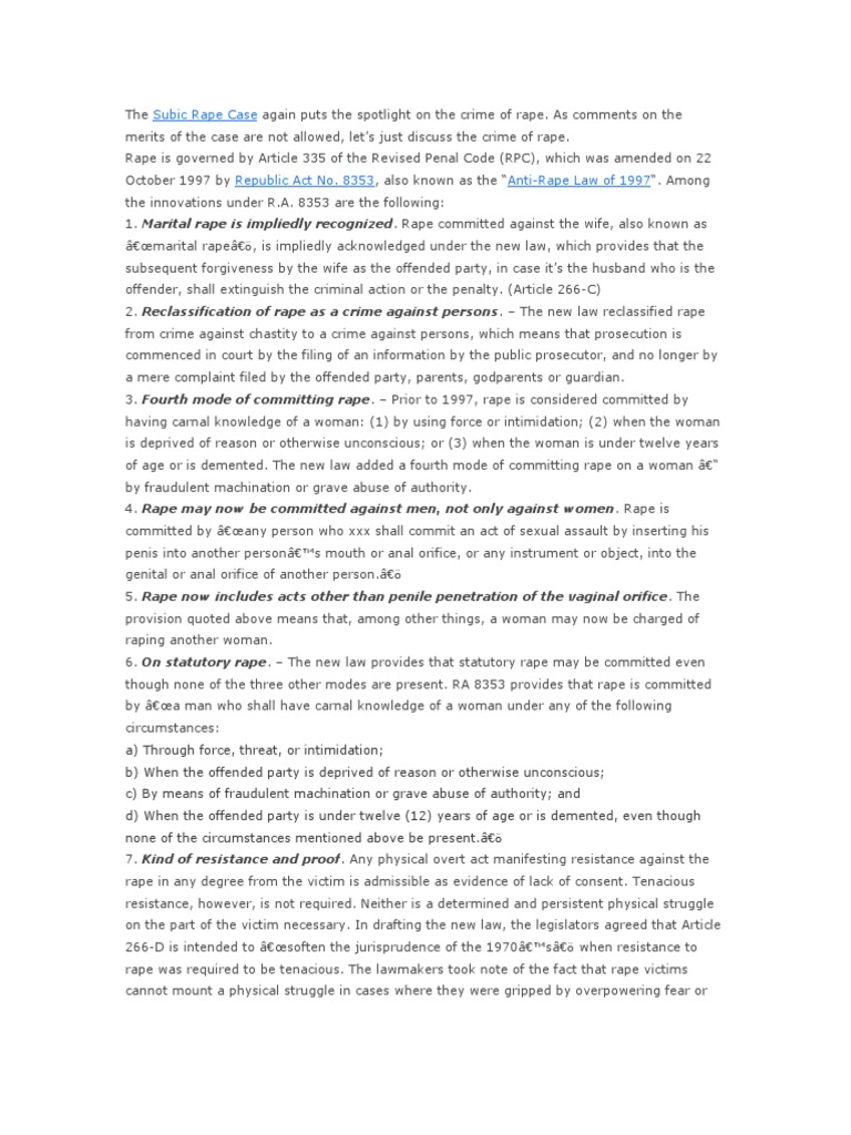 Subic Rape Case Pdf Rape Criminal Justice