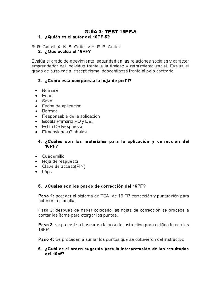 GUÍA 3 TEST 16PF-5 | PDF | Empatía | Sicología