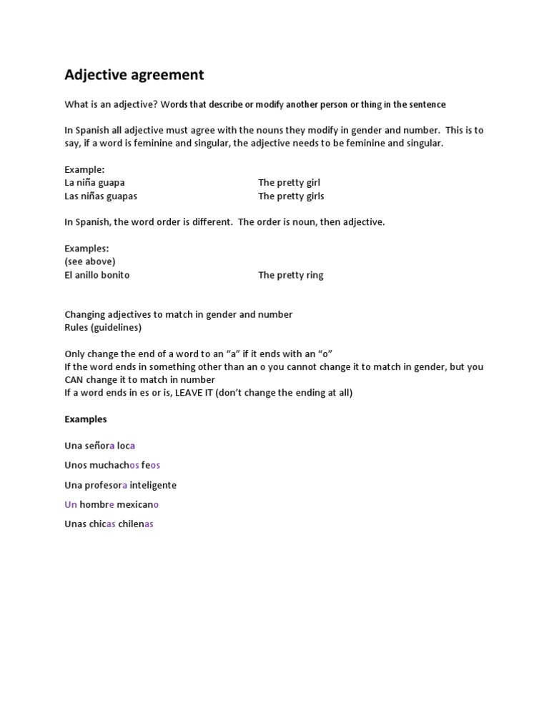 Adjective Agreement | PDF