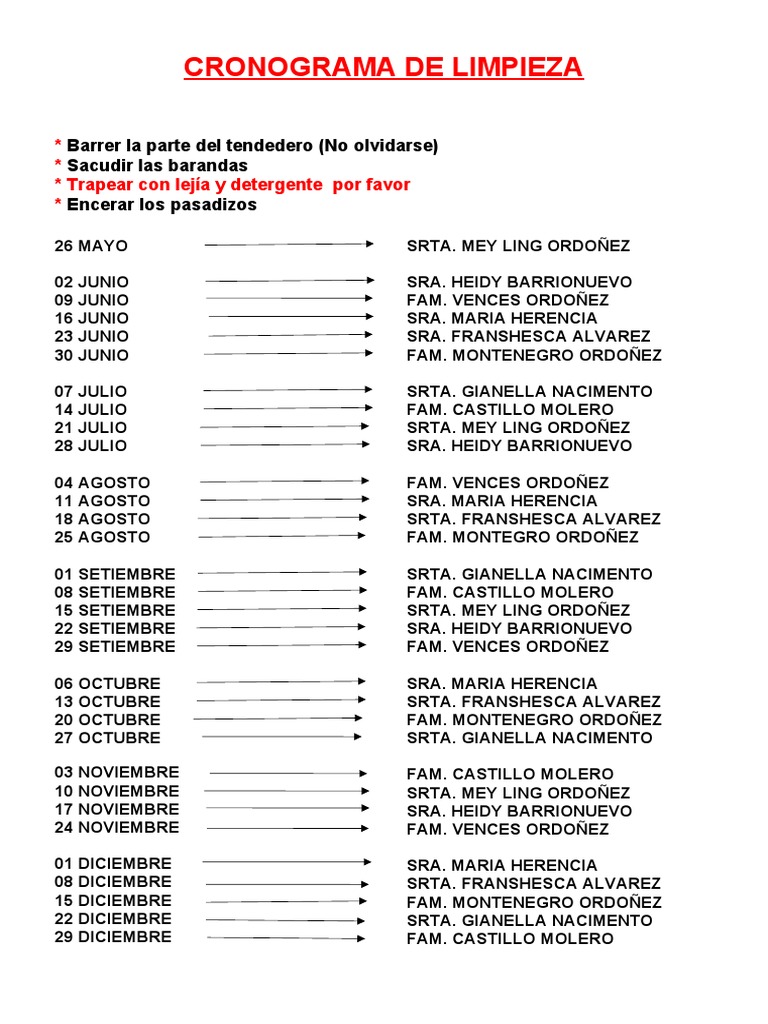 Cronograma de Limpieza | PDF