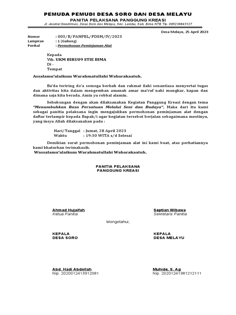 Surat Peminjaman Alat | PDF