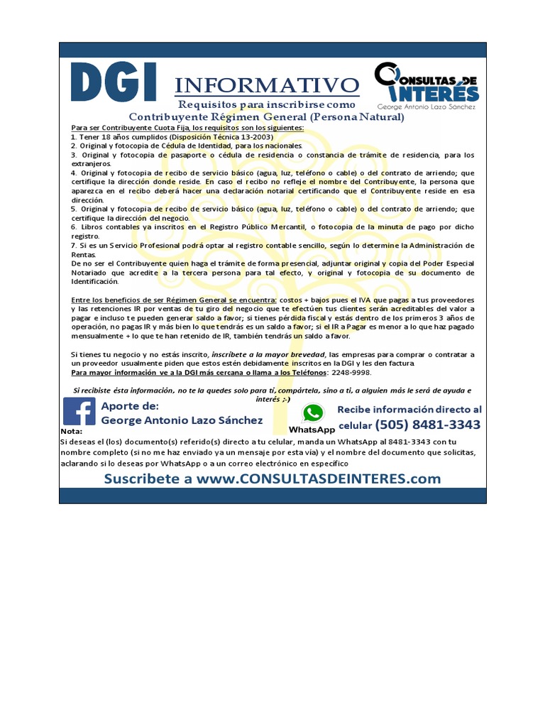 DGI - Requisitos para Ser Regimen General - Persona Natural | PDF ...