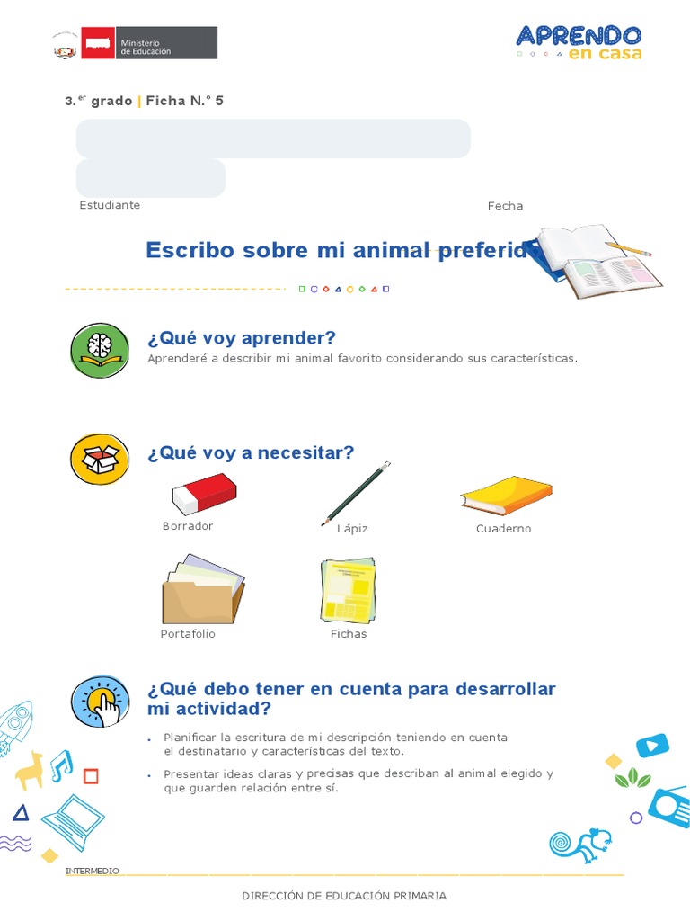 Escribo Sobre Mi Animal Preferido: ¿Qué Voy Aprender? | PDF