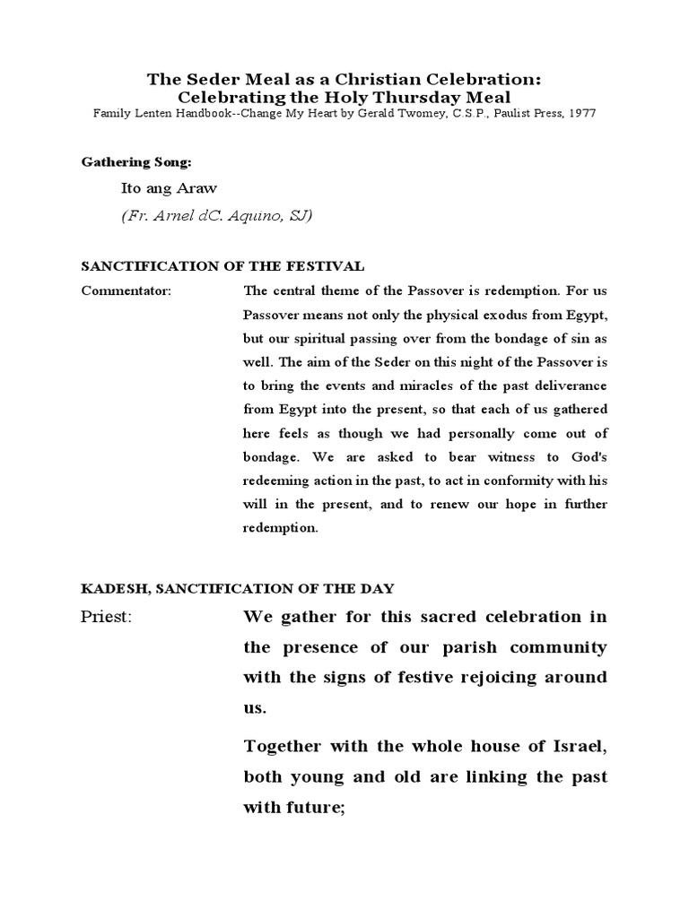 The Seder Meal As A Christian Celebration | PDF | Passover | The Exodus
