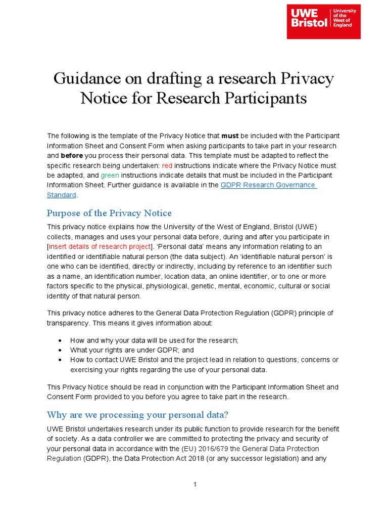 Research Participant Privacy Notice | PDF | Privacy | Information Privacy