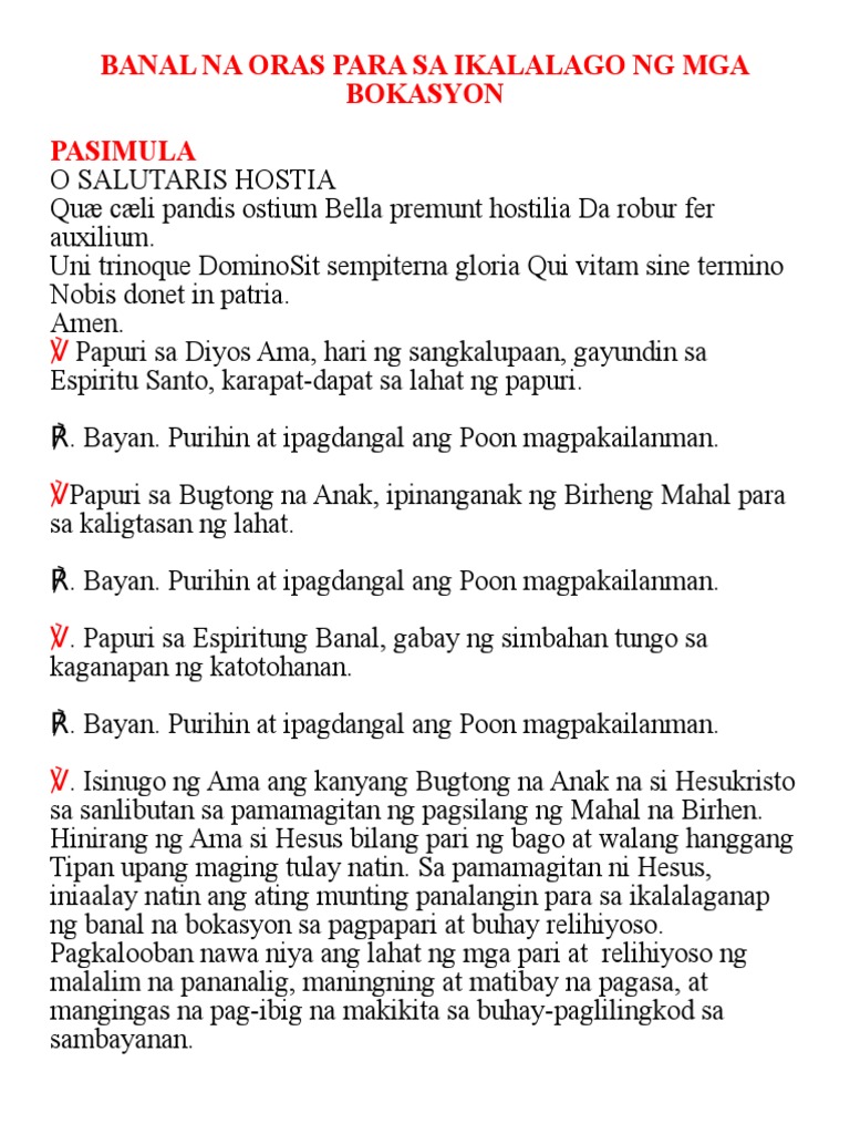 Banal Na Oras para Sa Ikalalago NG Mga Bokasyon | PDF