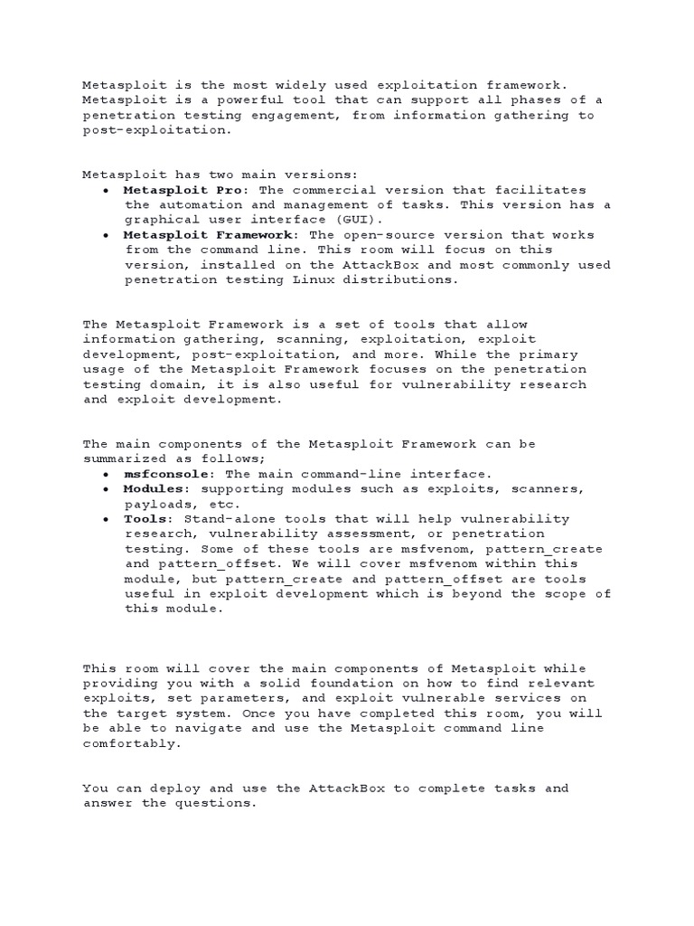 Metasploit Is The Most Widely Used Exploitation Framework Pdf Computers 