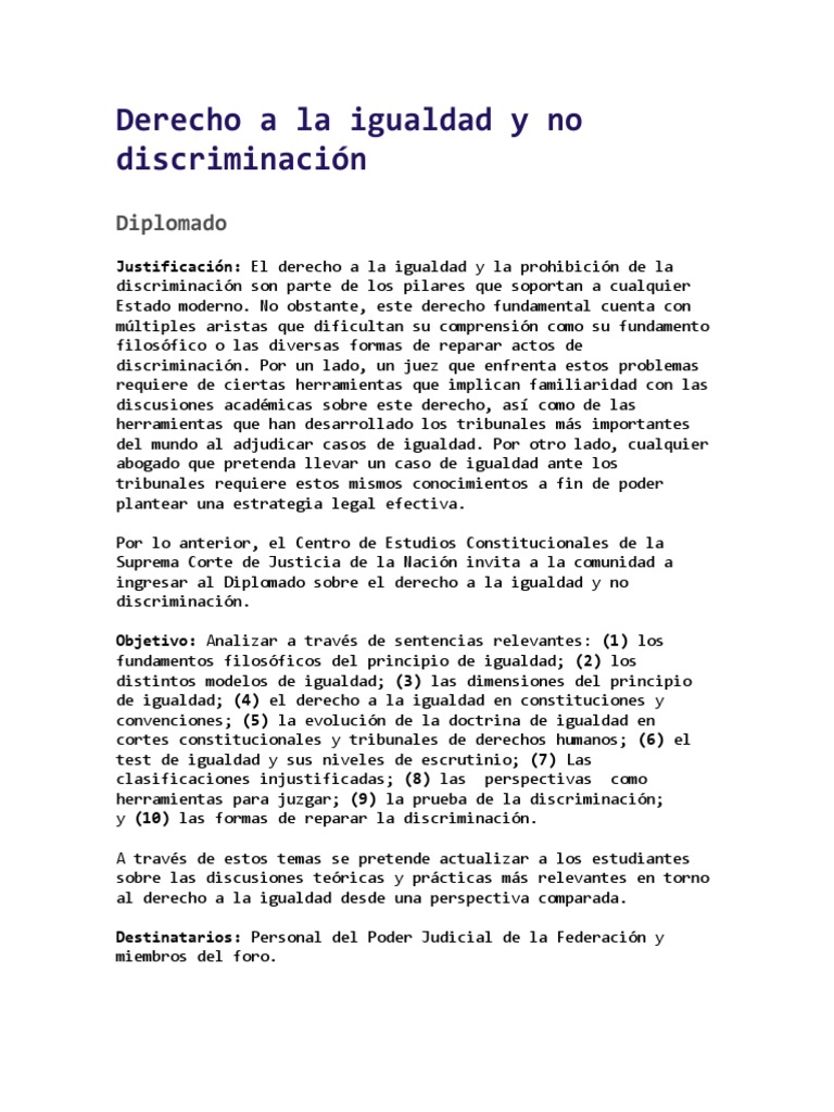 Derecho A La Igualdad y No Discriminación | PDF | Derecho Constitucional | Judicaturas