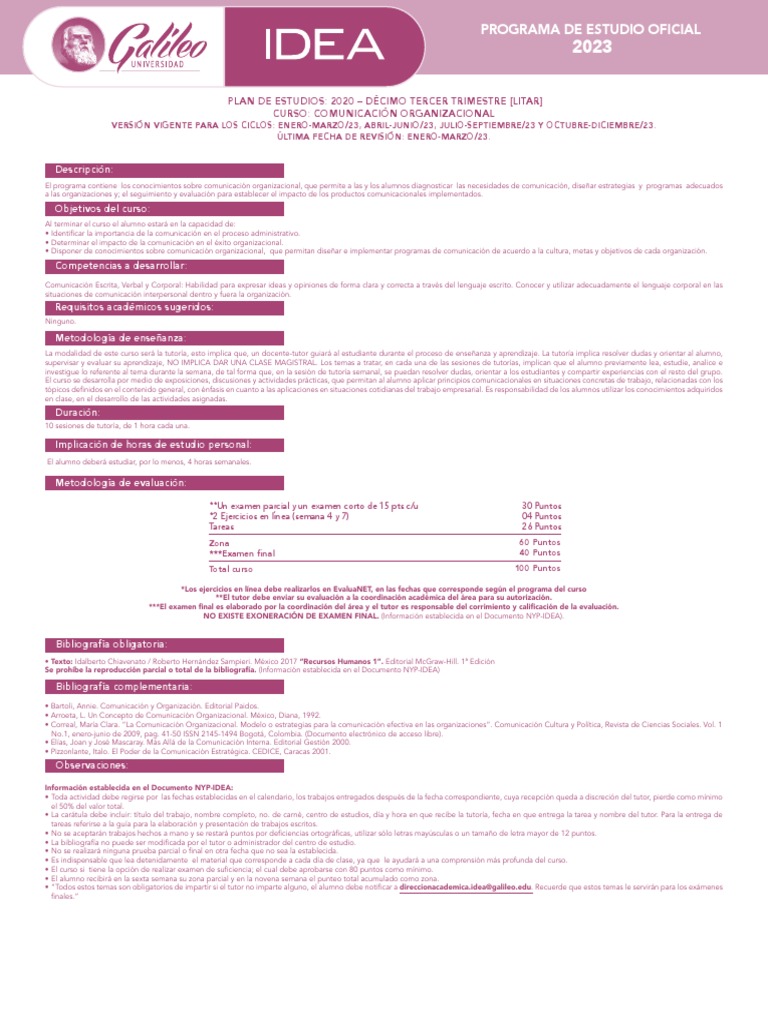 Litar 13 Comunicacion Organizacional Pe2020 Tri1-3 | PDF | Comunicación | Psicología industrial ...