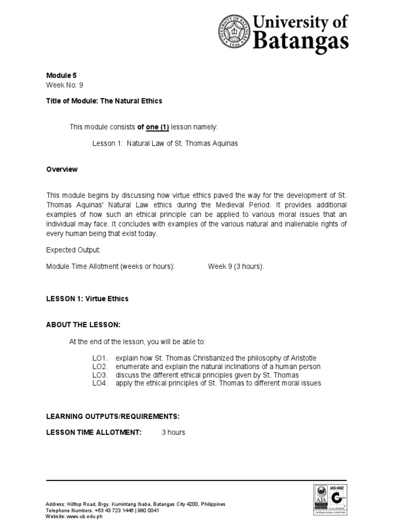 Module 5 The Natural Ethics New Template | PDF | Natural Law | Thomas ...