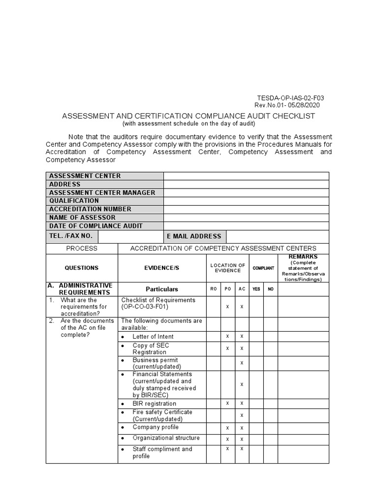 Assessment and Certification Compliance Audit of ABC Assessment Center ...