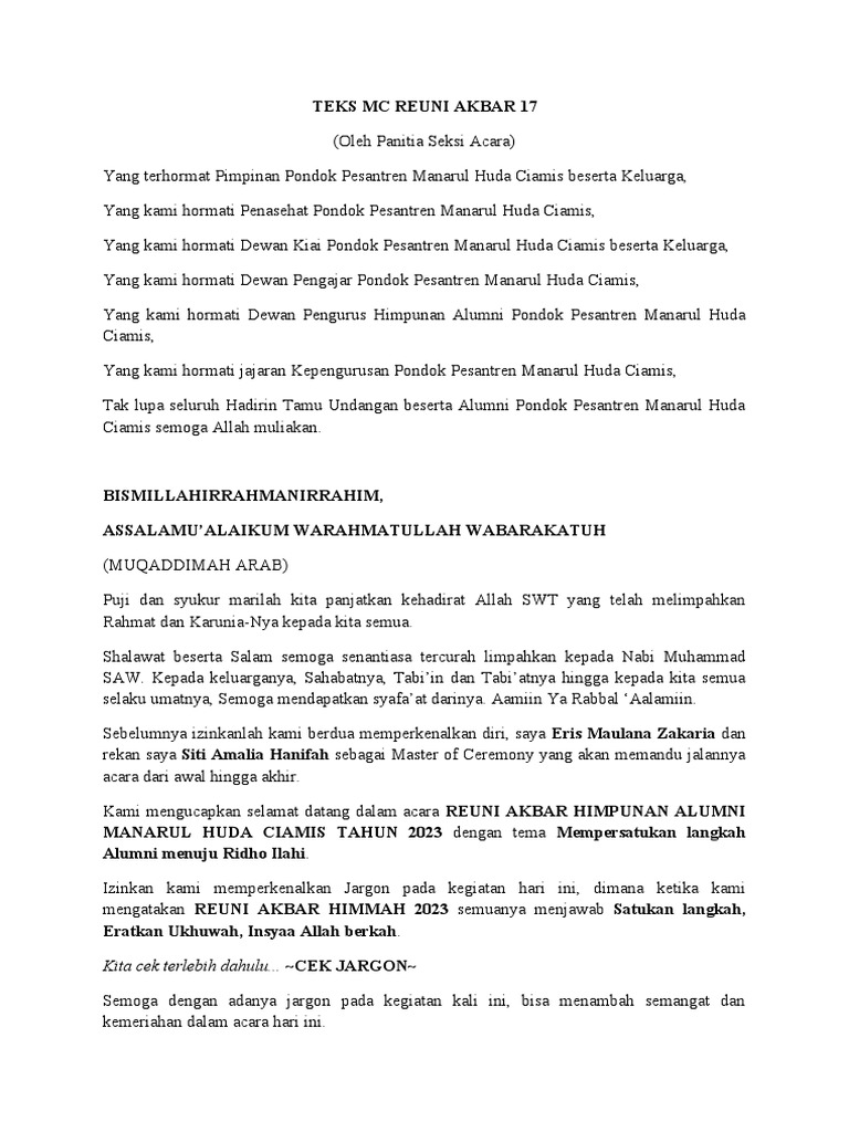 Teks MC Reuni Akbar 17: Kita Cek Terlebih Dahulu... CEK JARGON | PDF