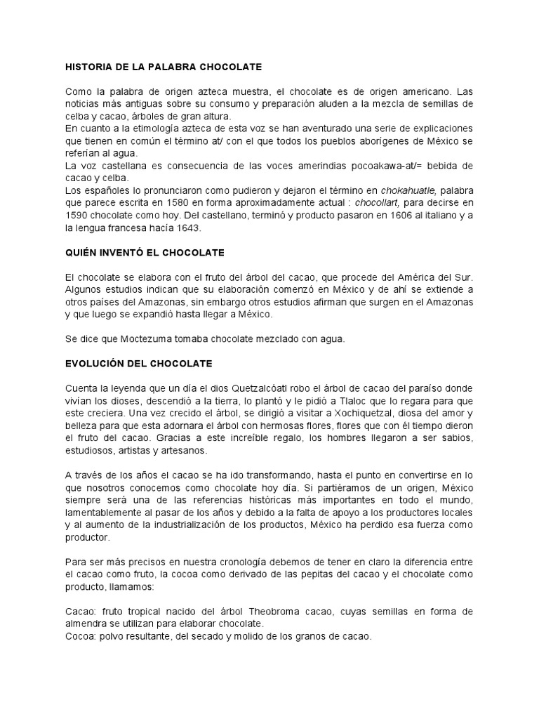 Historia Del Chocolate | PDF | Chocolate | Cocina mesoamericana