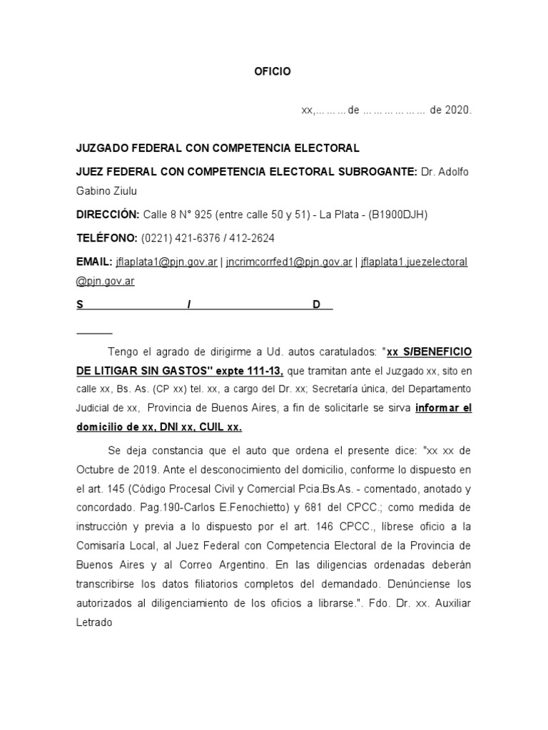 OFICIO Juzgado Electoral | PDF